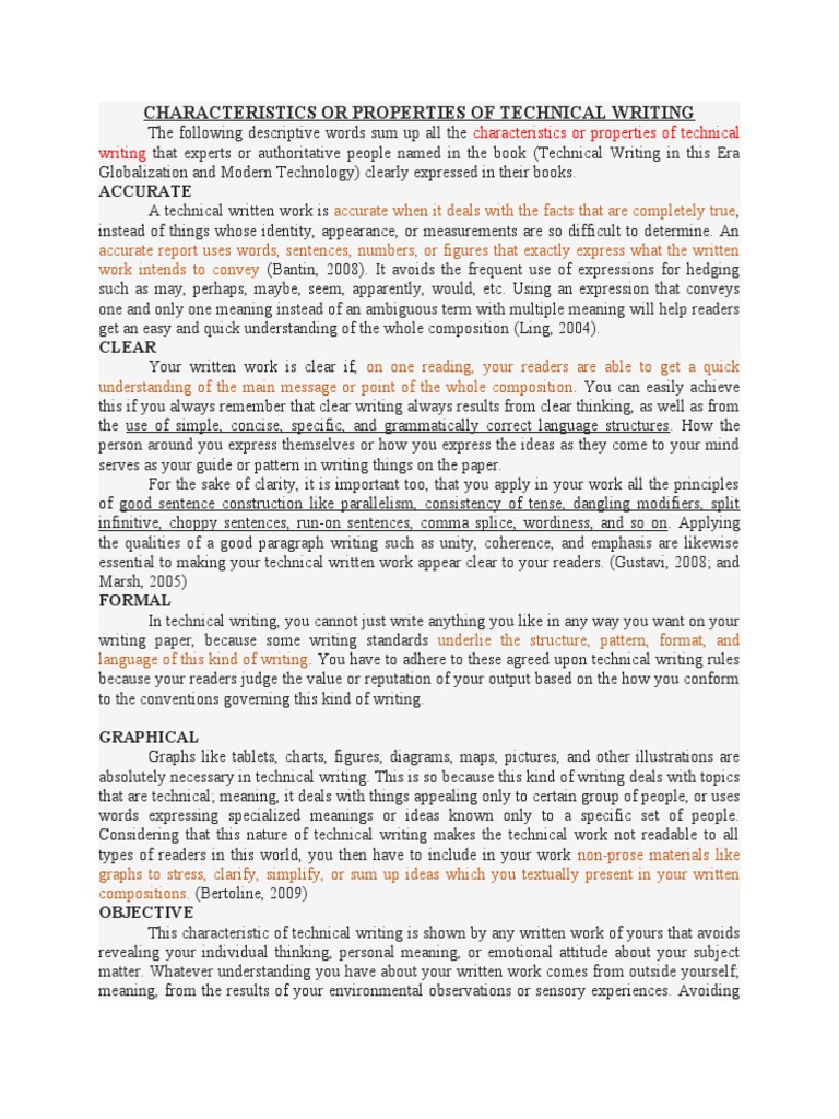 Characteristics or Properties of Technical Writing | Download Free PDF ...