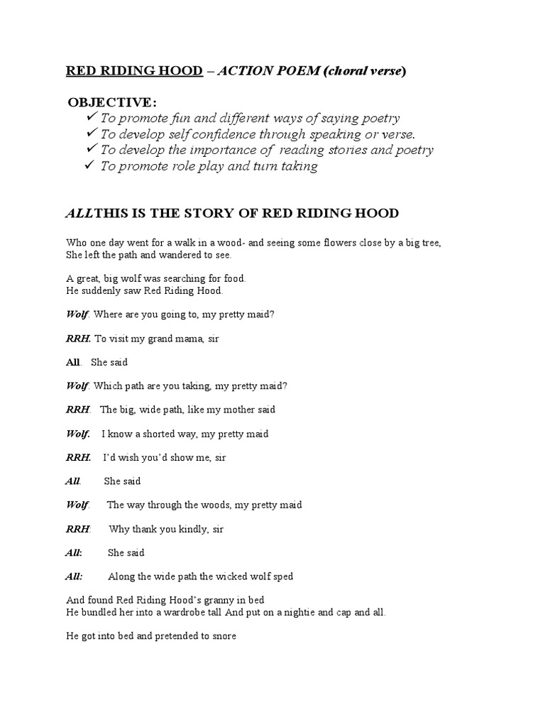 Choral Verse: Red Riding Hood Poem | PDF