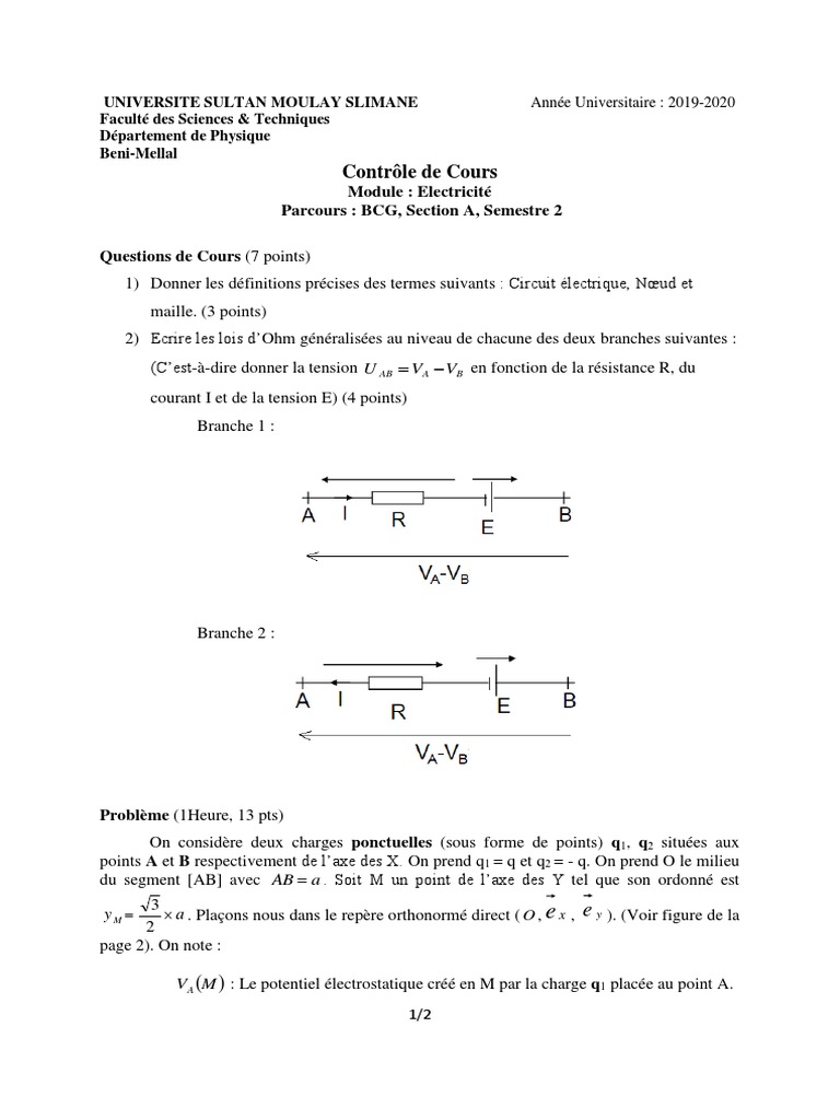 Exam BCG FSTBM | PDF | Tension électrique | Enseignement des mathématiques