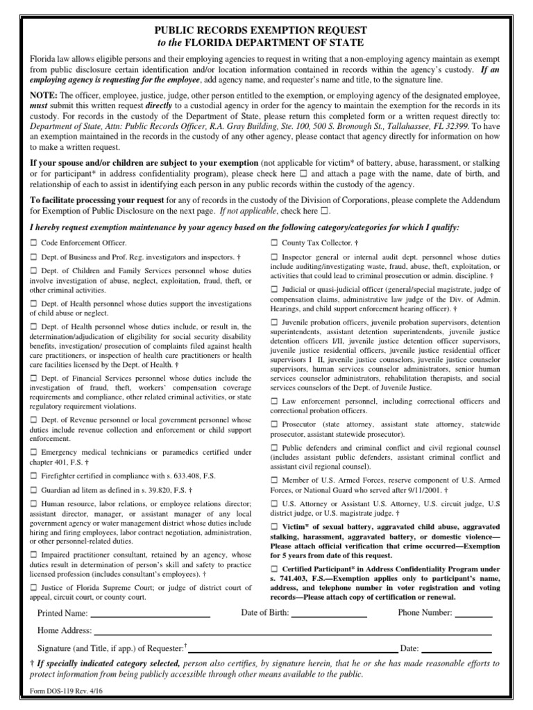 Dos119 Public Records Exemption Form | PDF | District Attorney | Judge