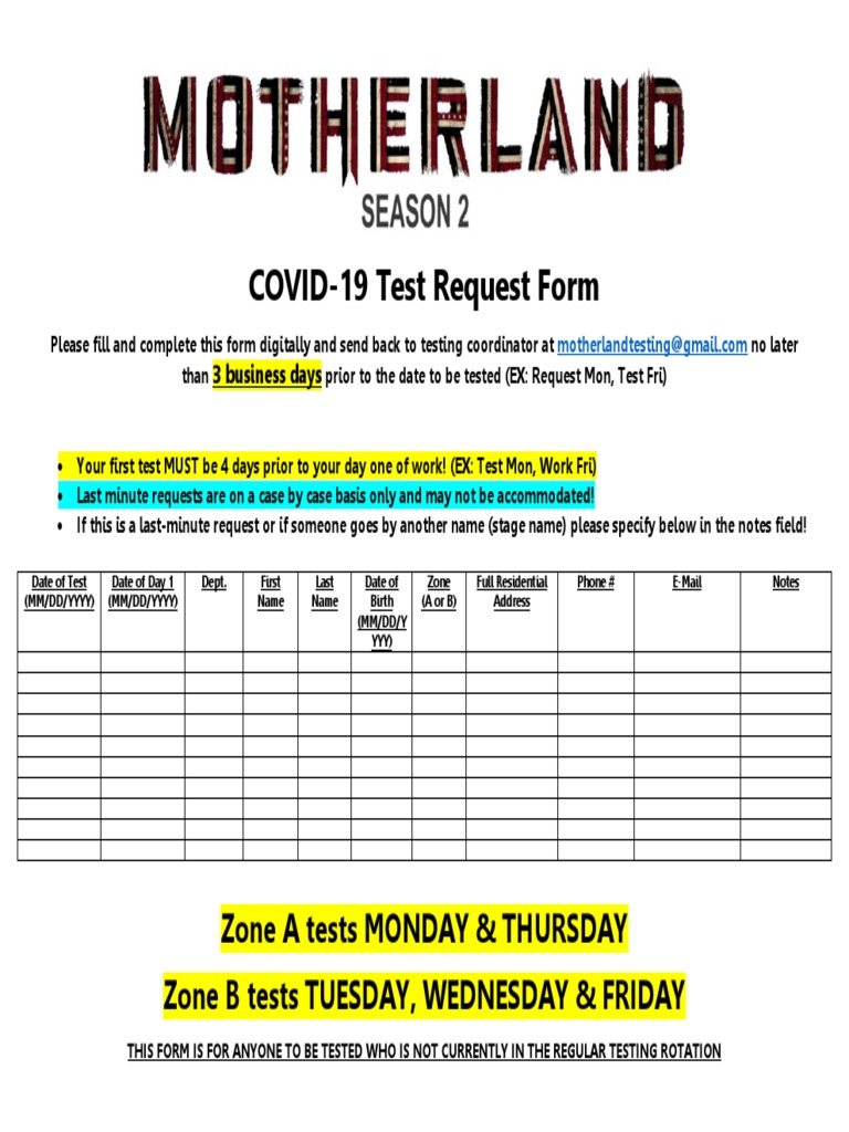 Last Minute COVID-19 Test Requests | PDF