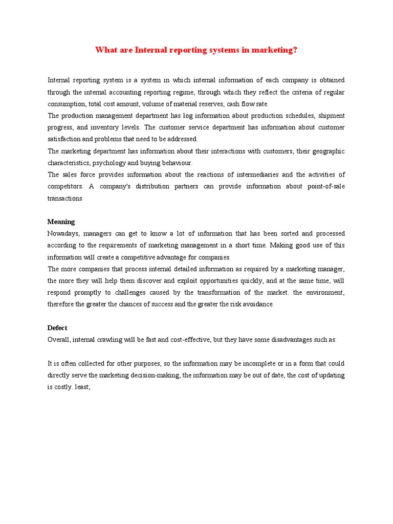 Internal Reporting Systems in Marketing | PDF | Career & Growth ...