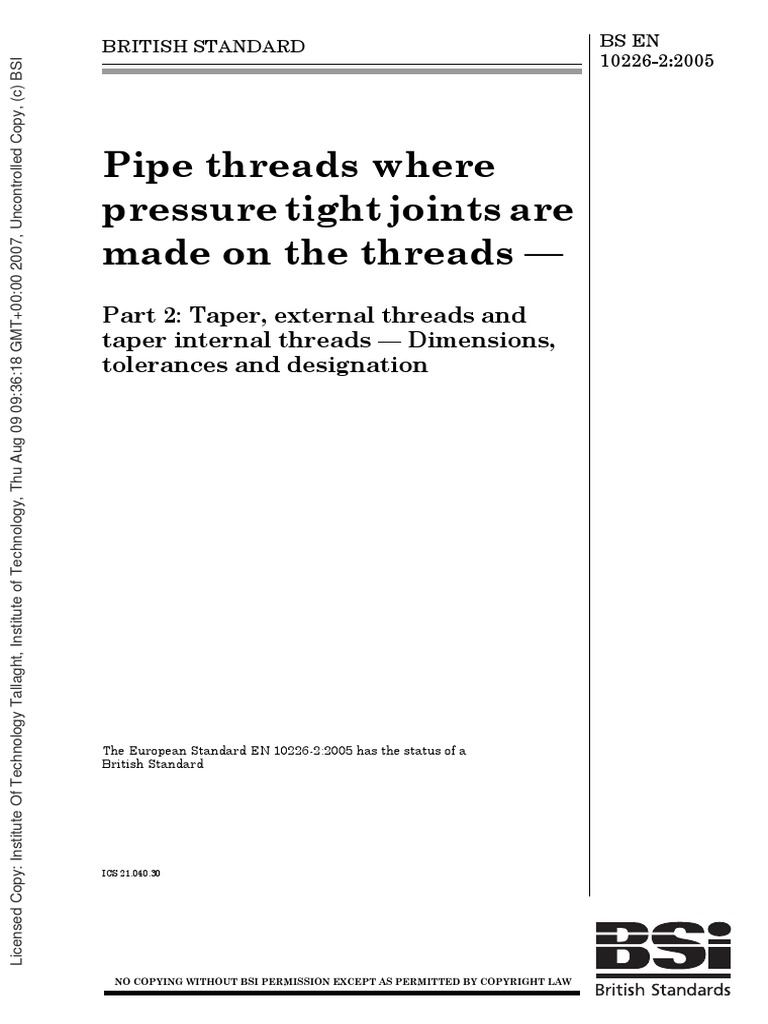BS en 10226-2 2005 | PDF | Pipe (Fluid Conveyance) | Science