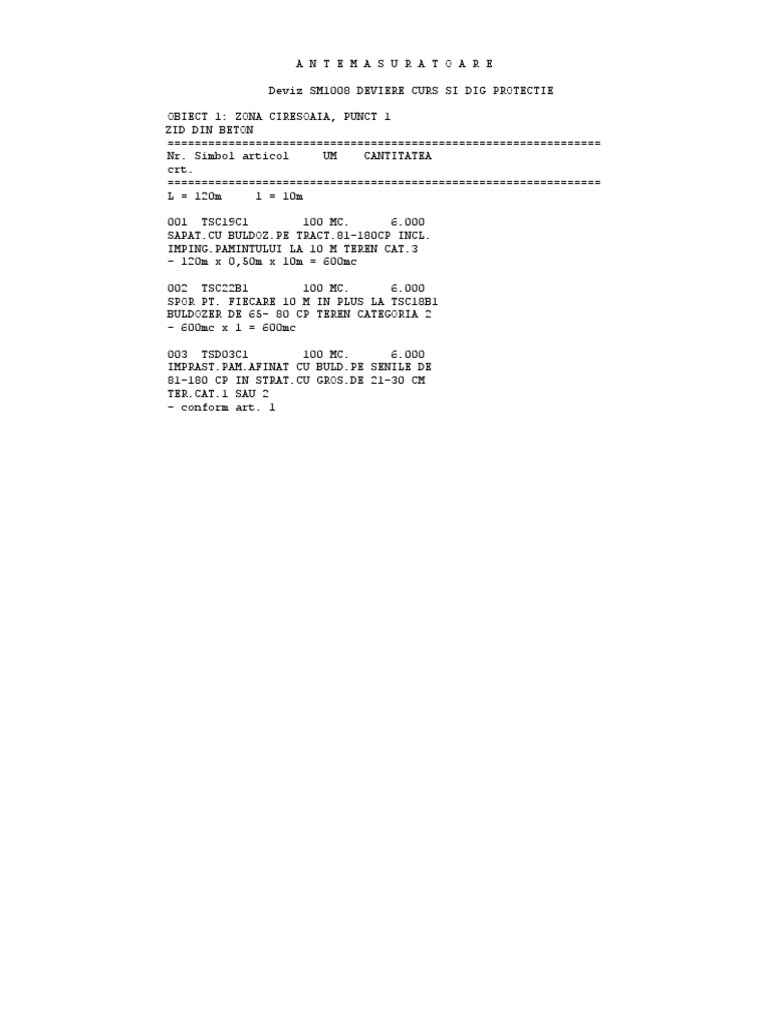 Antemasuratoare Zid de Sprijin Ciresoaia 2 | PDF