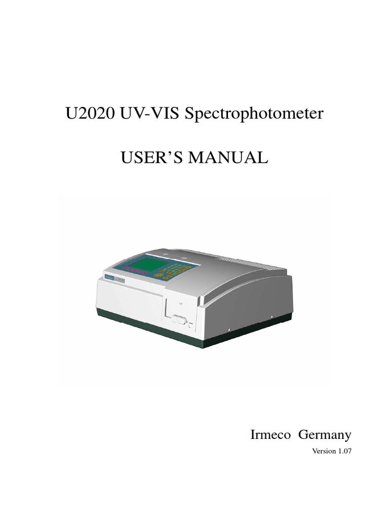 U2020 Operational Manual V107 | PDF | Ultraviolet–Visible Spectroscopy | Spectrophotometry