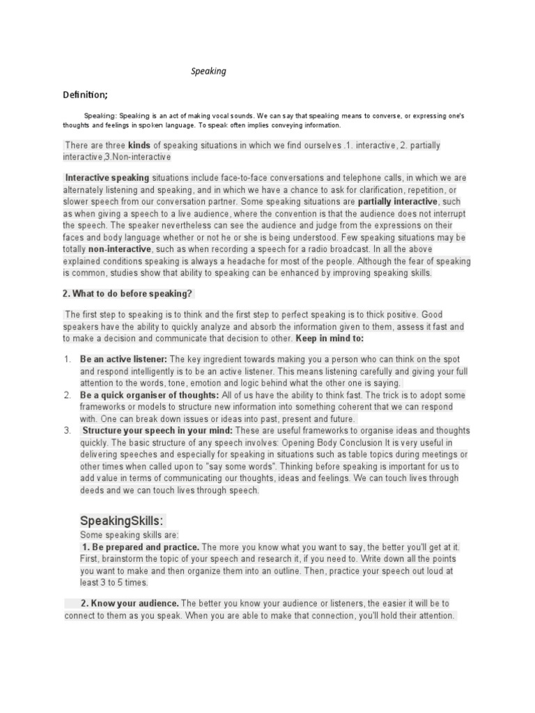 Definition : Speaking | Download Free PDF | Speech | Fluency