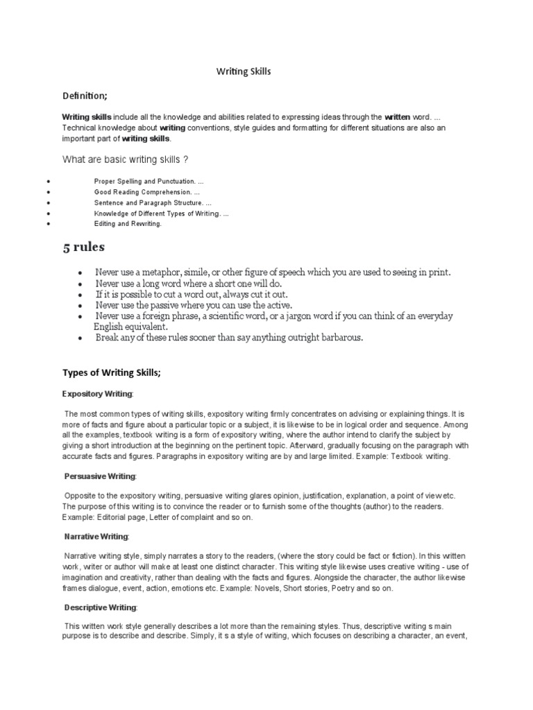5 Rules: Writing Skills Definition | PDF | Reading Comprehension | Writers
