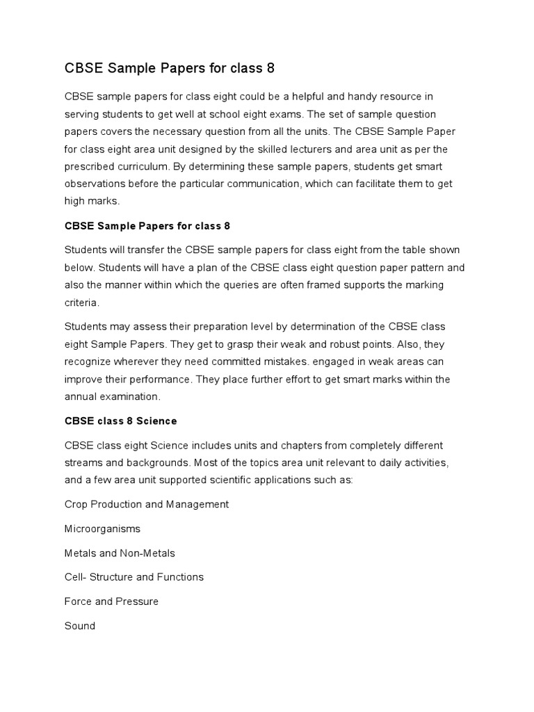 CBSE Sample Papers For Class 8 | PDF | Test (Assessment) | Teaching ...