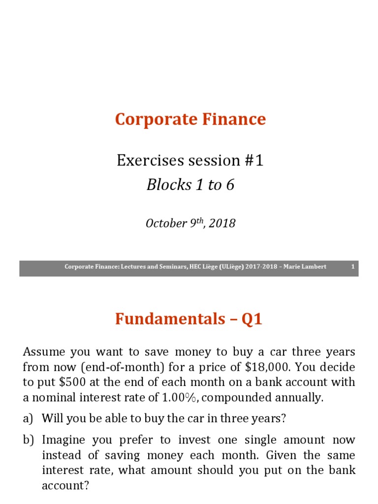 Corporate Finance - Exercises Session 1 | PDF | Free Cash Flow ...