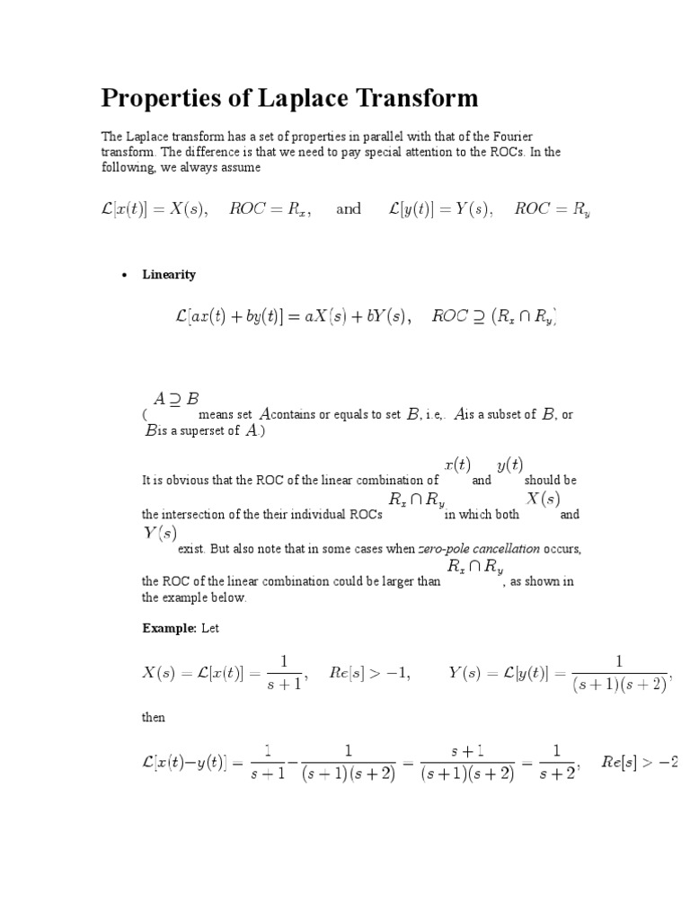 Properties of Laplace Transform - ROC | PDF | Laplace Transform ...