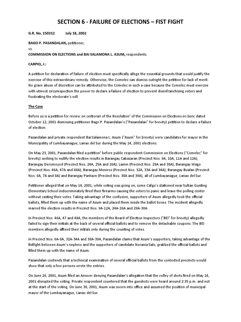 Section 6 - Failure of Elections - Fist Fight | PDF