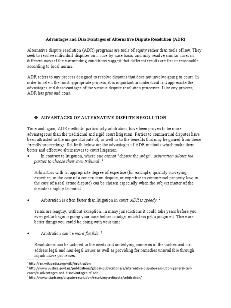 Advantages and Disadvantages of ADR | PDF | Alternative Dispute Resolution | Arbitration