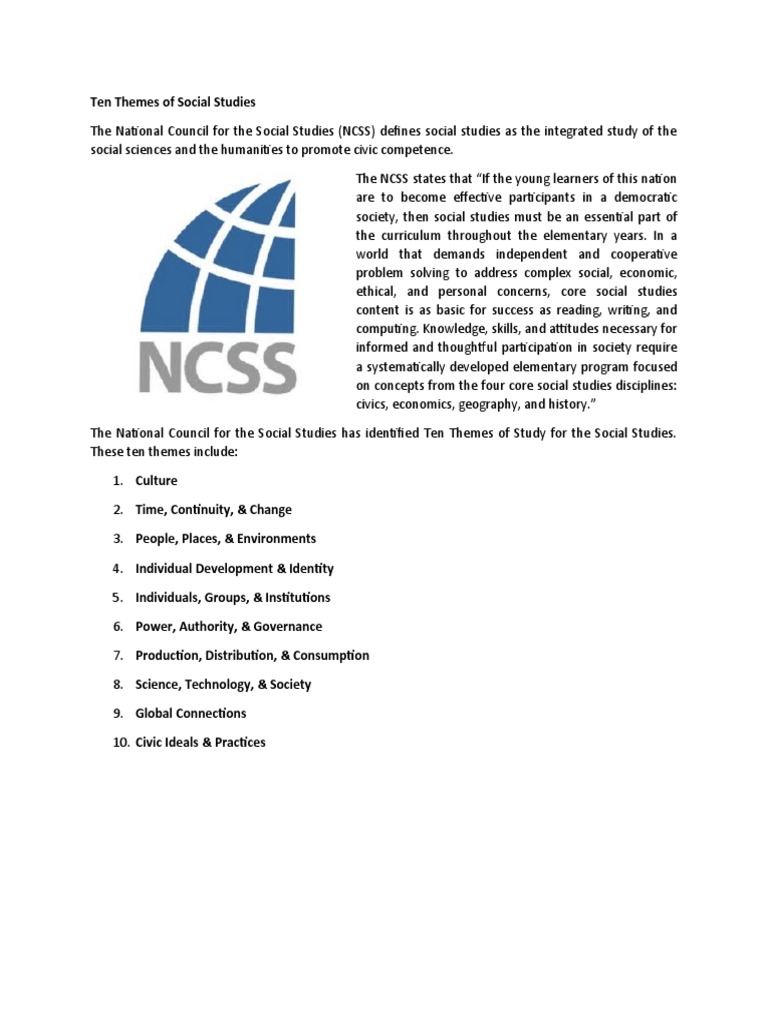 Ten Themes of Social Studies | PDF