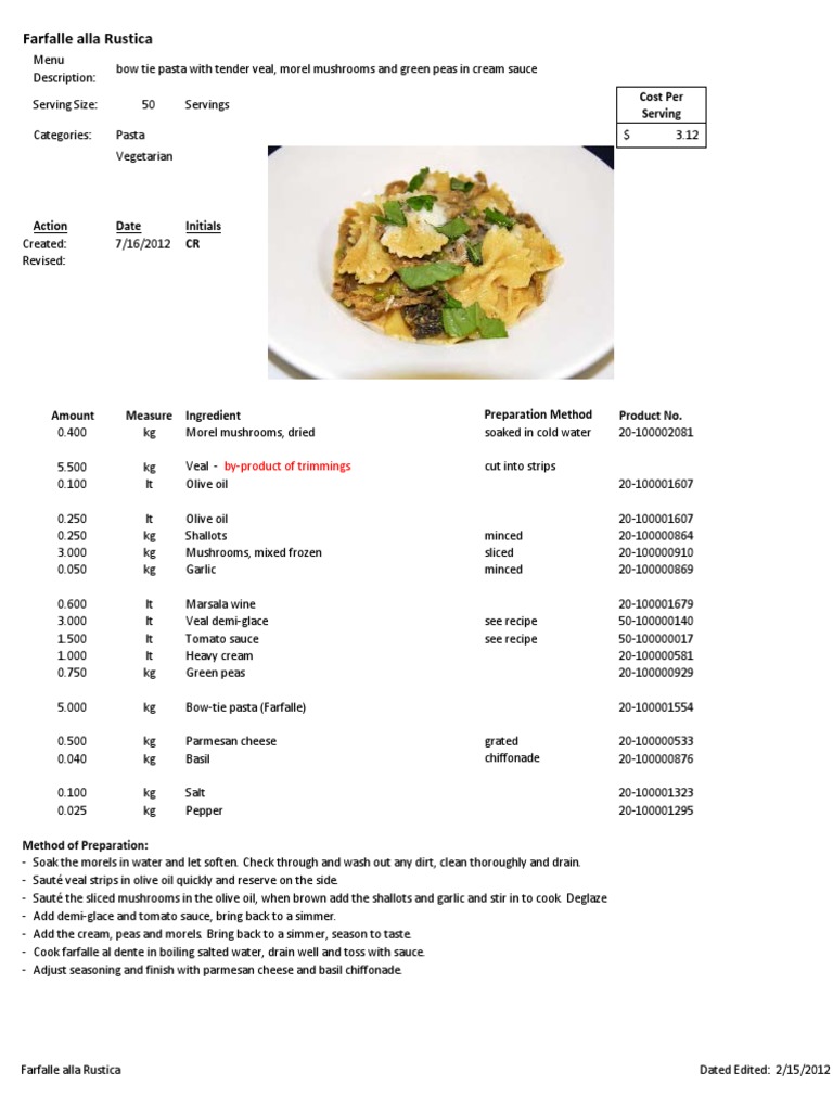 Farfalle Alla Rustica - Bowtie Pasta With Tender Veal, Morel Mushrooms ...