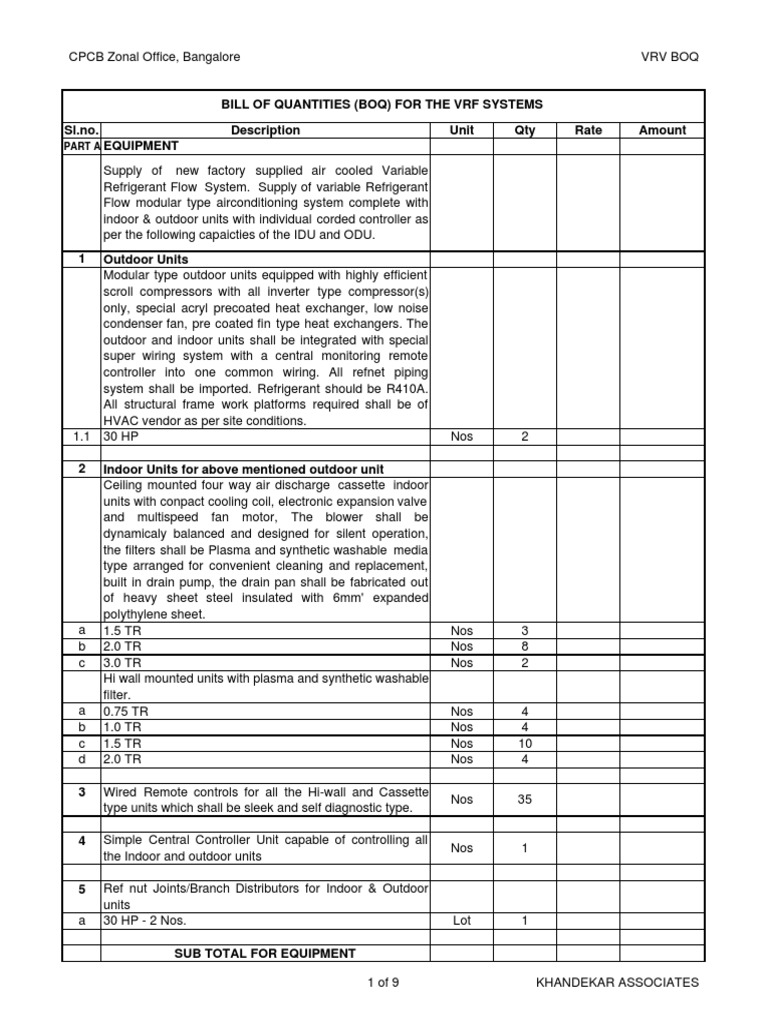 (Boq) For The VRF Systems | PDF | Duct (Flow) | Heat Exchanger