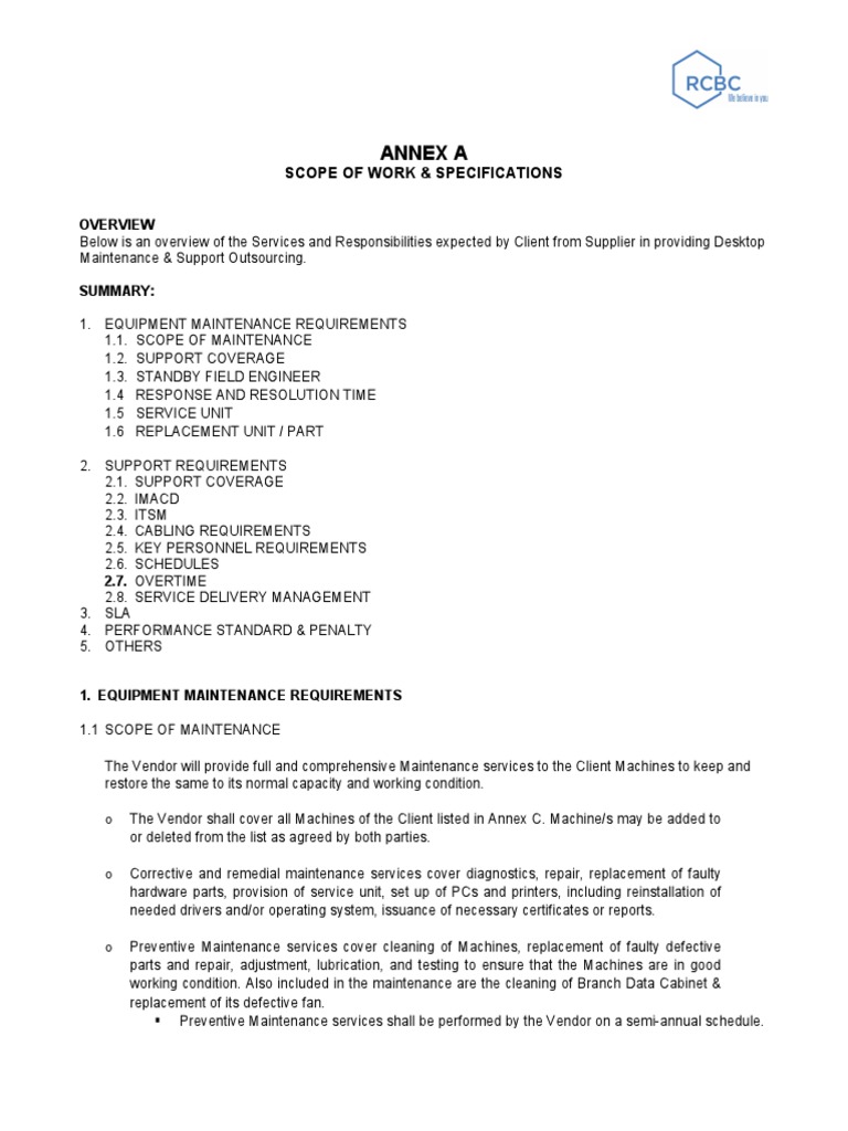 Annex A - Scope of Work & Specifications | PDF | Workstation | Personal ...