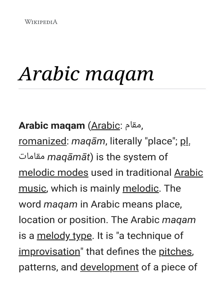 Arabic Maqam - Wikipedia | PDF | Music Theory | Elements Of Music