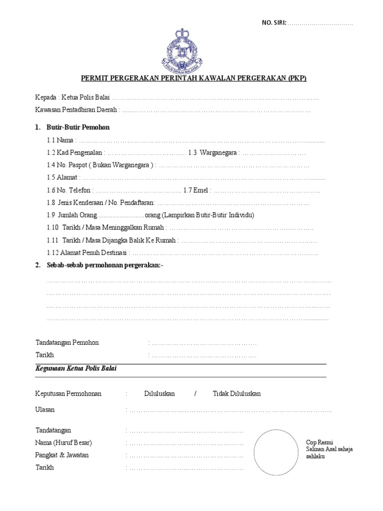 Borang-Permit-Pergerakan PKP | PDF