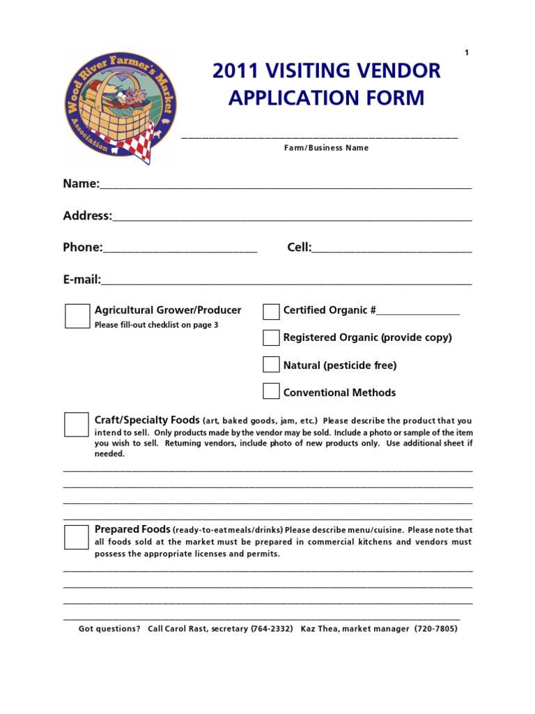 Wood River Farmers Market Vendor Application | PDF | Business
