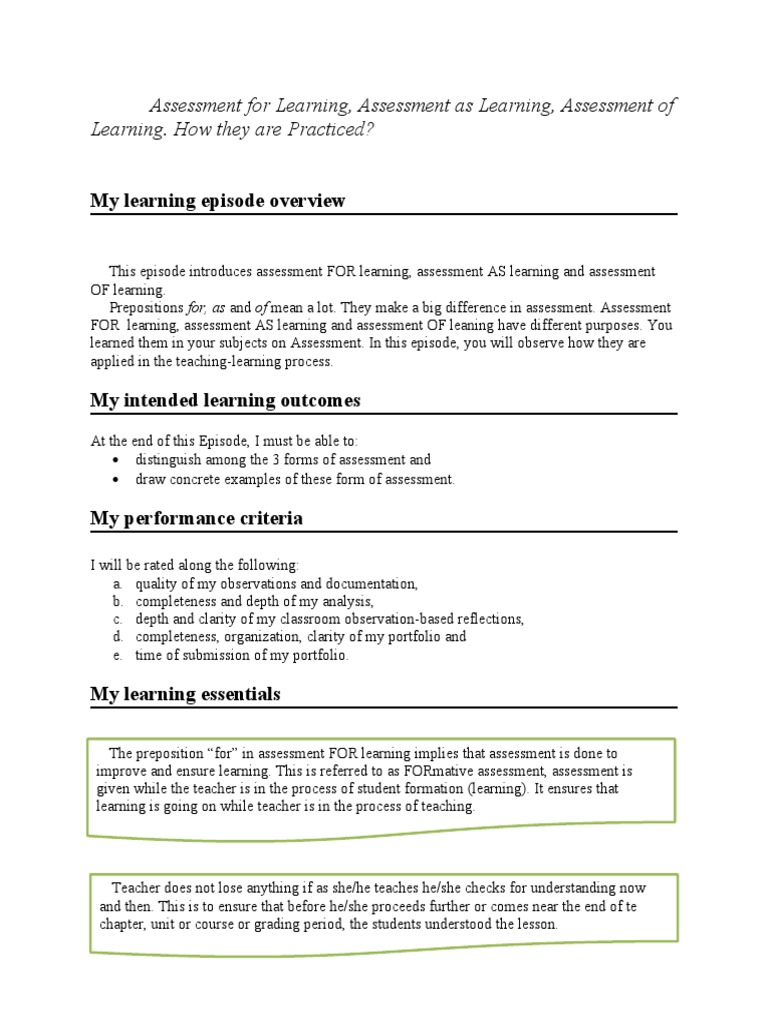 My Learning Episode Overview | PDF | Educational Assessment | Multiple ...