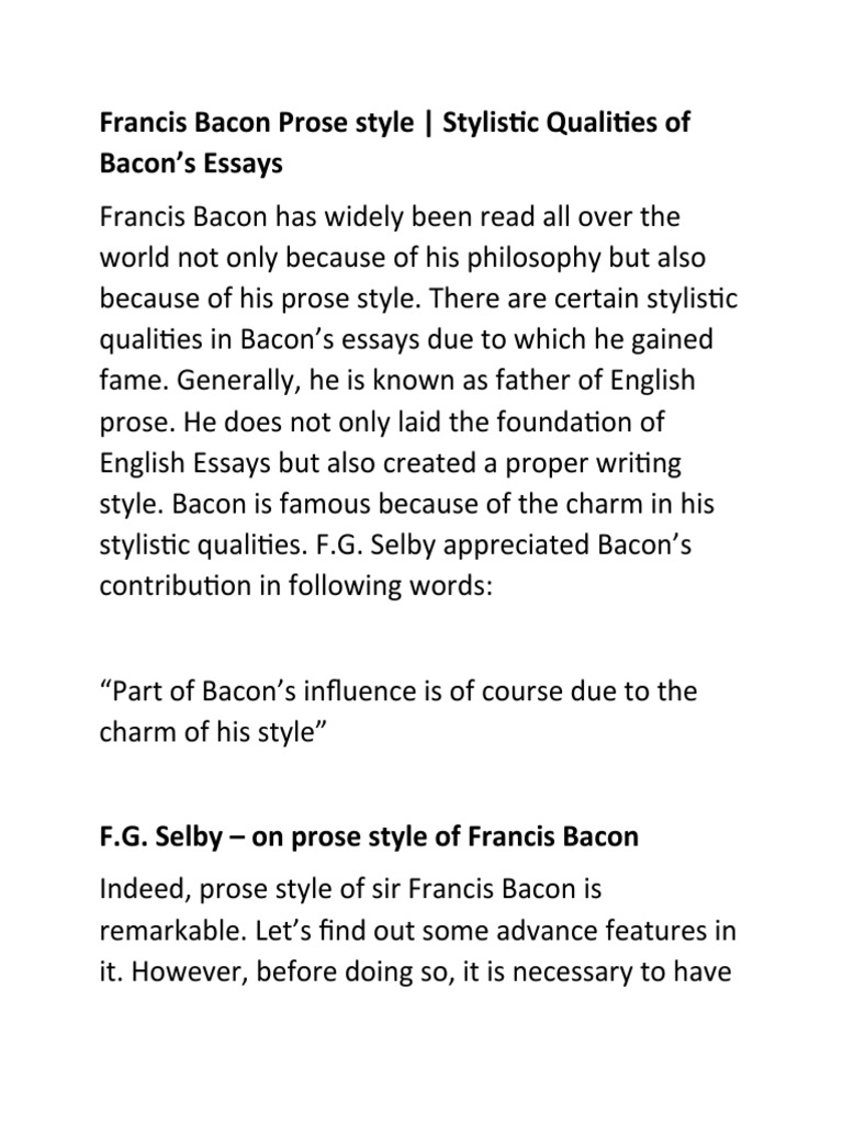 Prose Style of Bacon | PDF | Francis Bacon | Essays