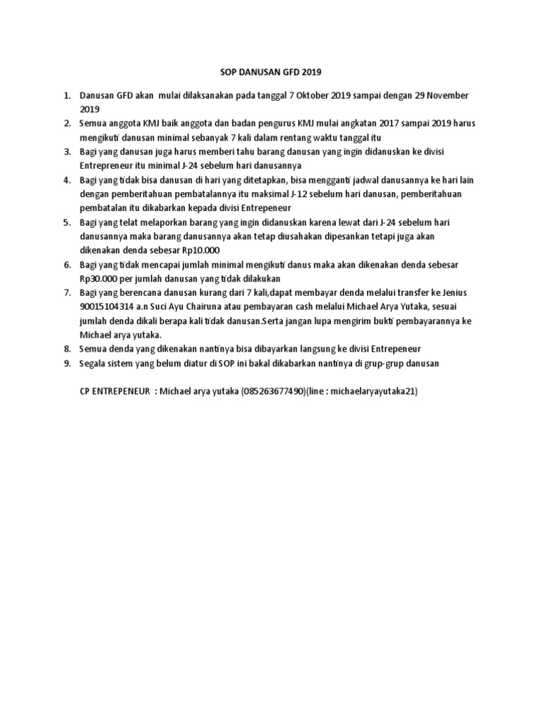 SOP Danusan GFD 2019: Aturan & Denda | PDF | Pengelolaan Keuangan & Uang