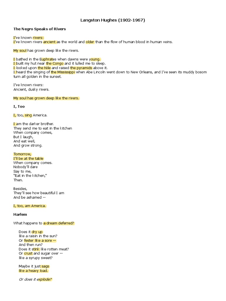Langston Hughes (1902-1967) : The Negro Speaks of Rivers | PDF ...