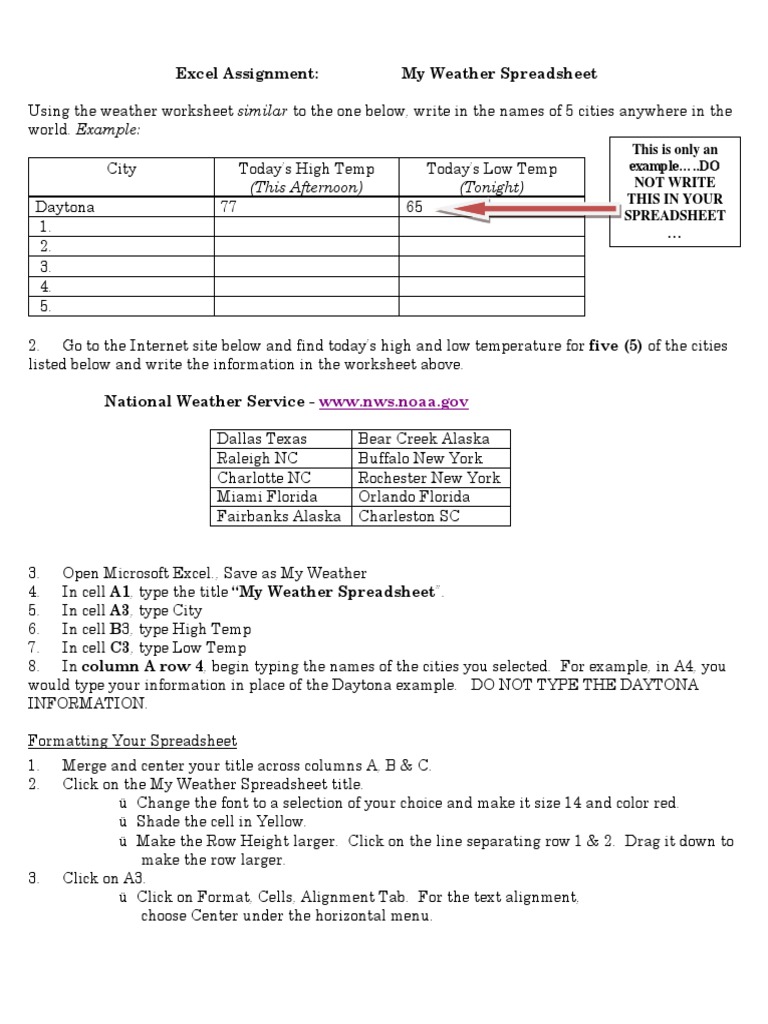 Excel Weather Assignment | PDF | Chart | Spreadsheet