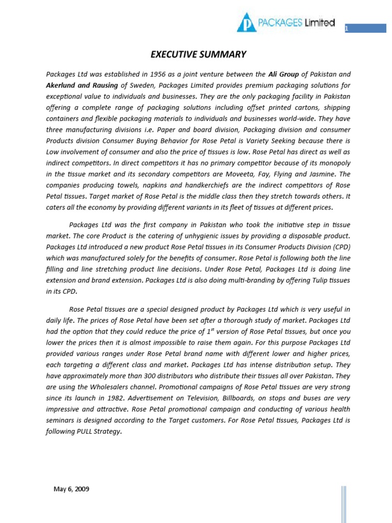 Executive Summary: Akerlund and Rausing of Sweden, Packages Limited ...