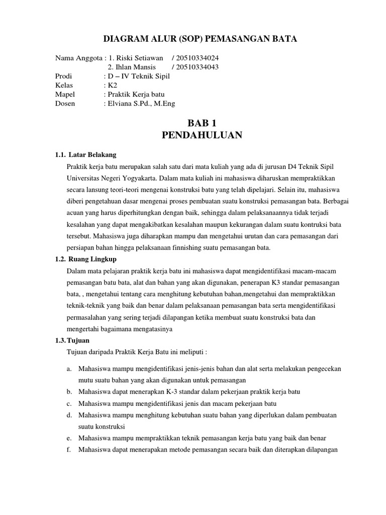 SOP Pemasangan Bata (Bata Press, Batako, Bata Ringan) | PDF