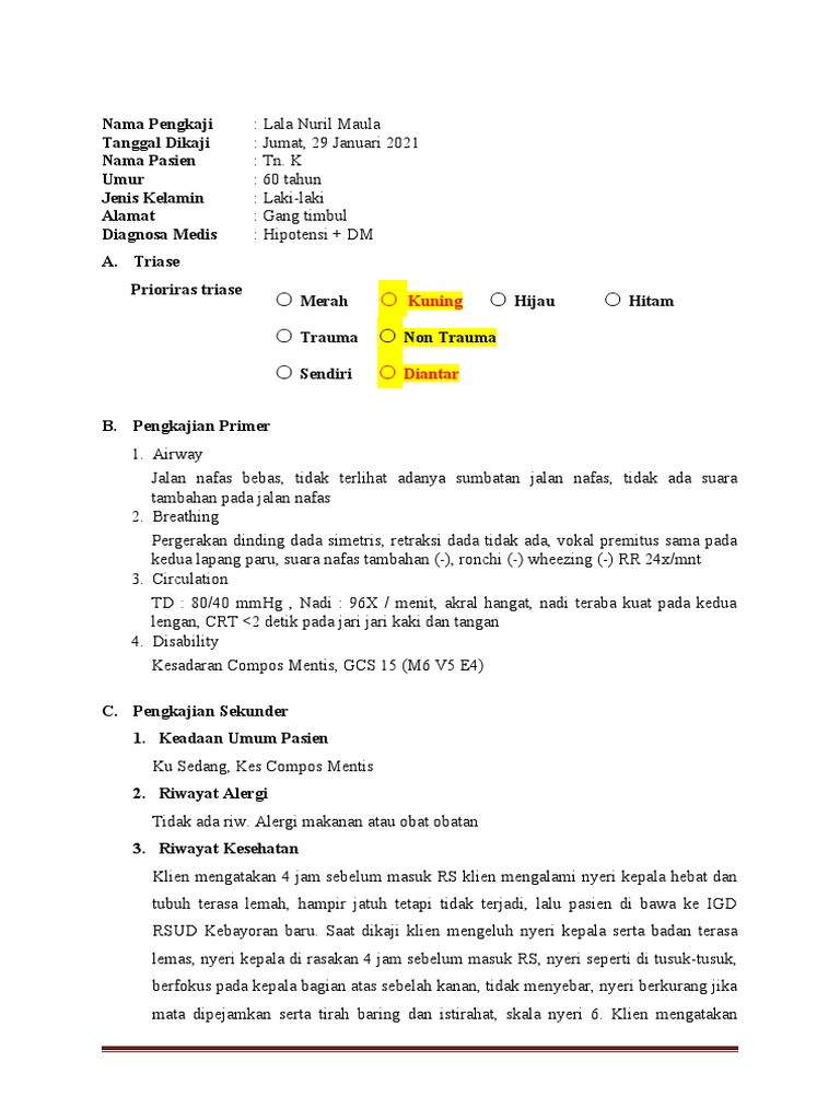 Resume IGD Hipotensi DM Lala | PDF