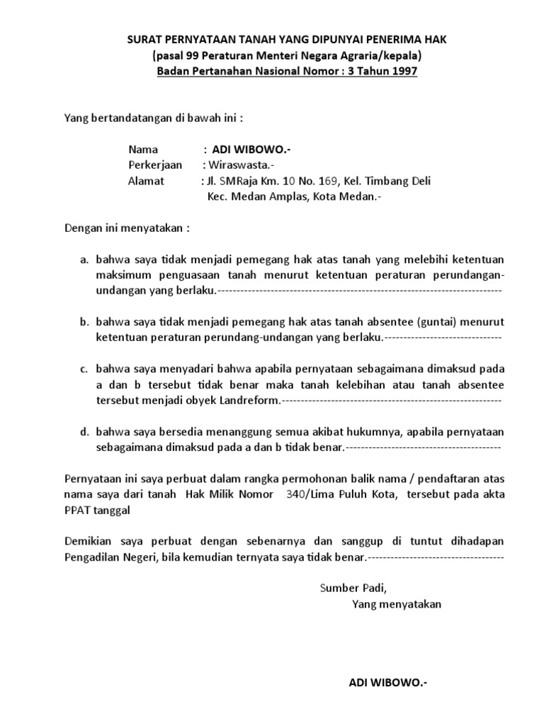 Moh Balik Nama ARI WIBOWO | PDF