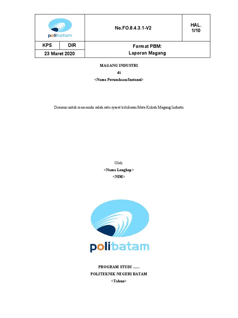No - Fo.8.4.3.1-V2 Format PBM - Laporan Magang | PDF