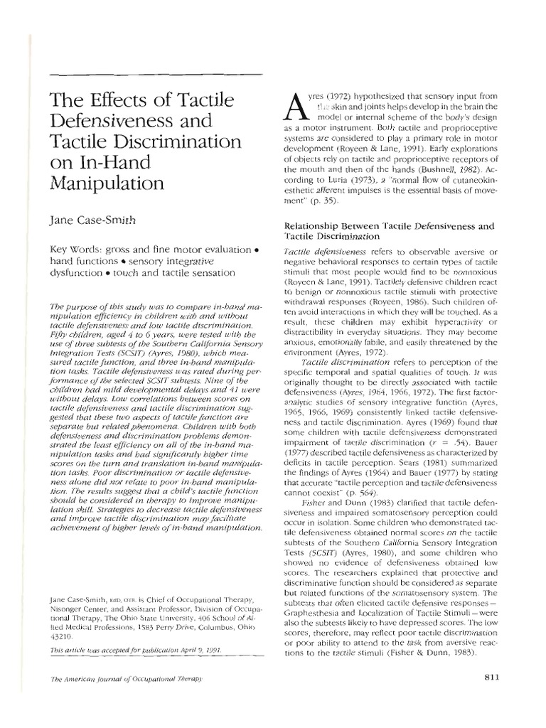 The Effects of Tactile Defensiveness and Tactile Discrimination On In ...