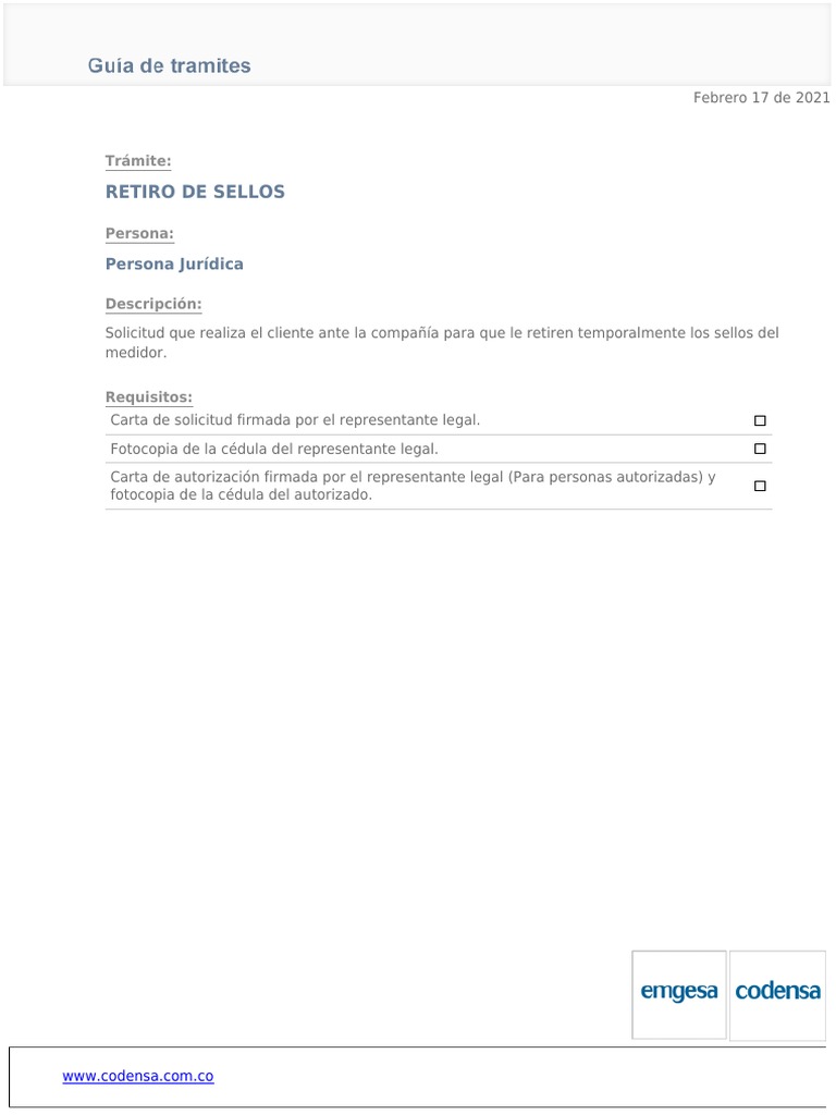 Codensa Tramite - RETIRO DE SELLOS | PDF