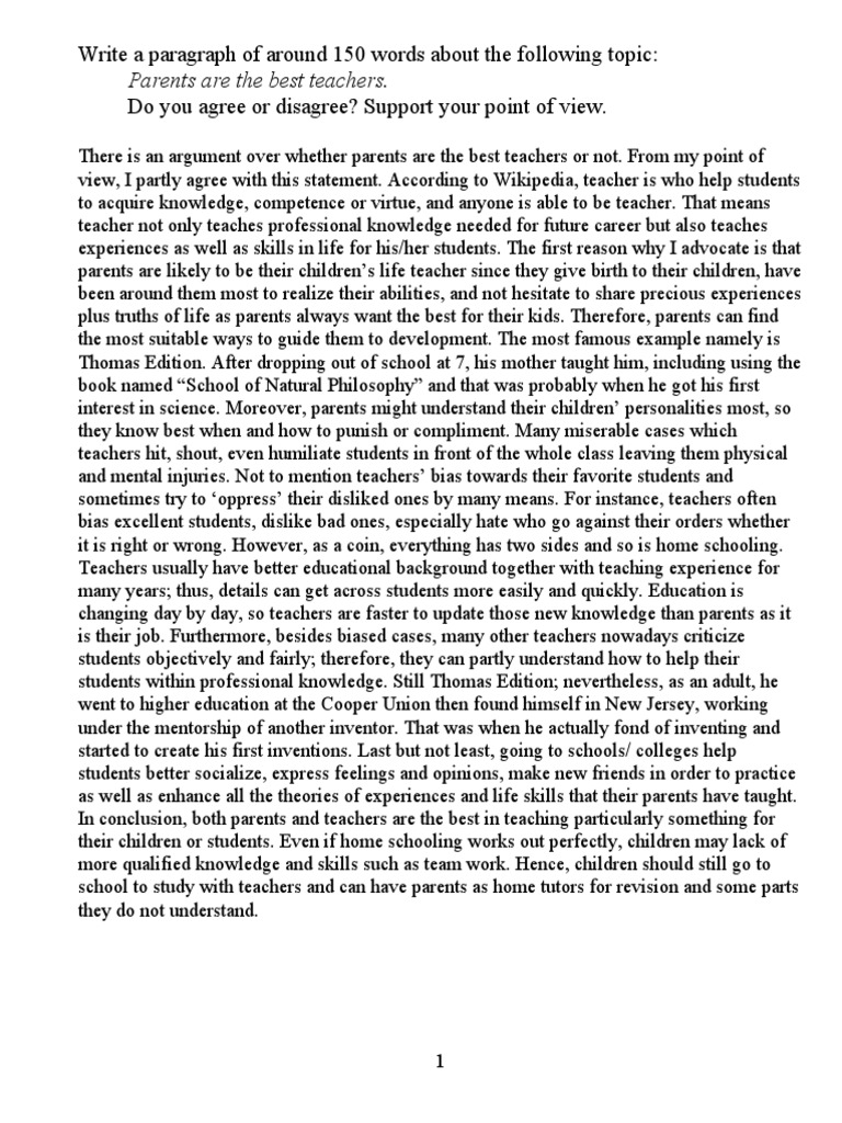 A Paragraph-Parents Are The Best Teachers | Download Free PDF ...