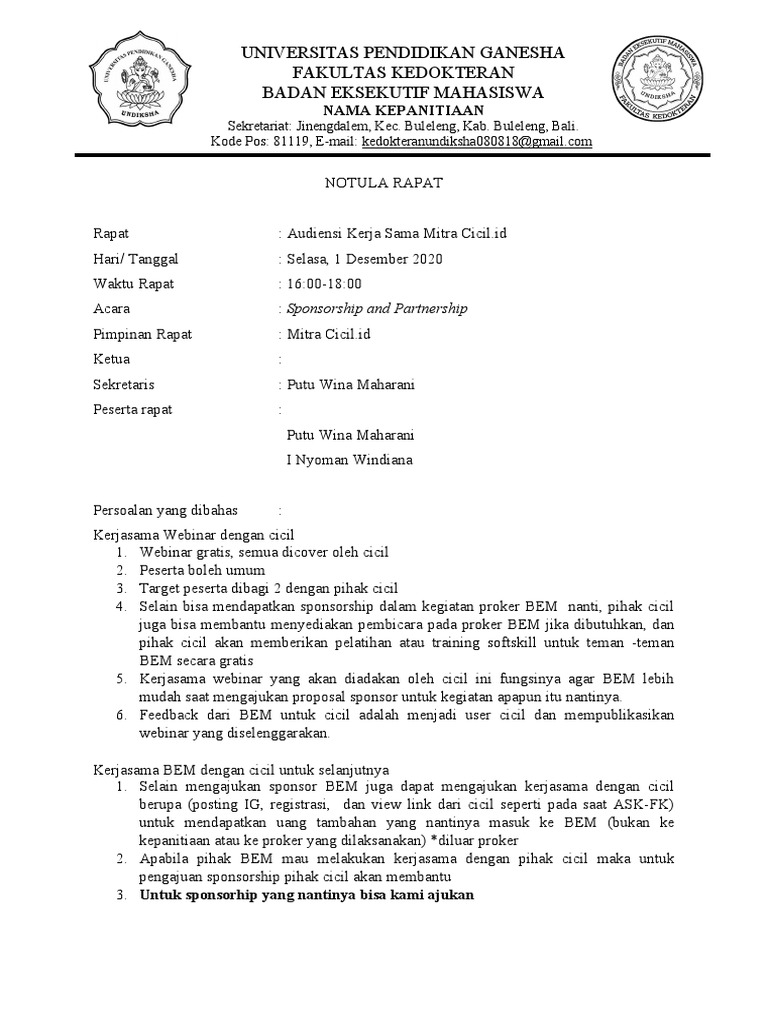 Format Notula Rapat | PDF
