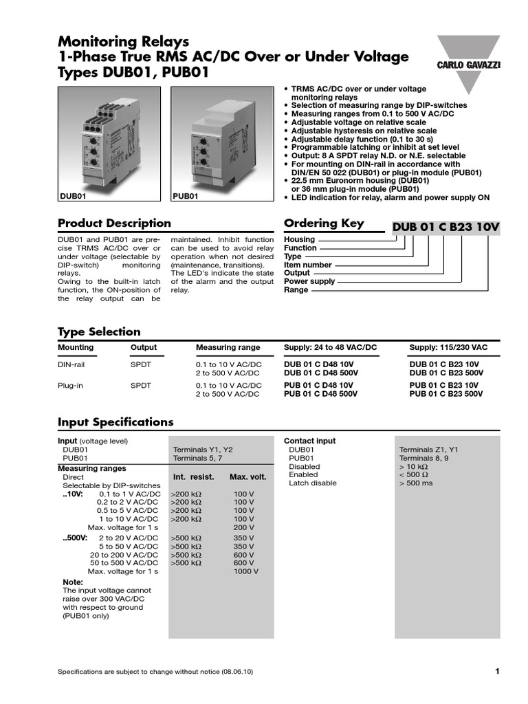 Monitoring Relays 1-Phase True RMS AC/DC Over or Under Voltage Types ...