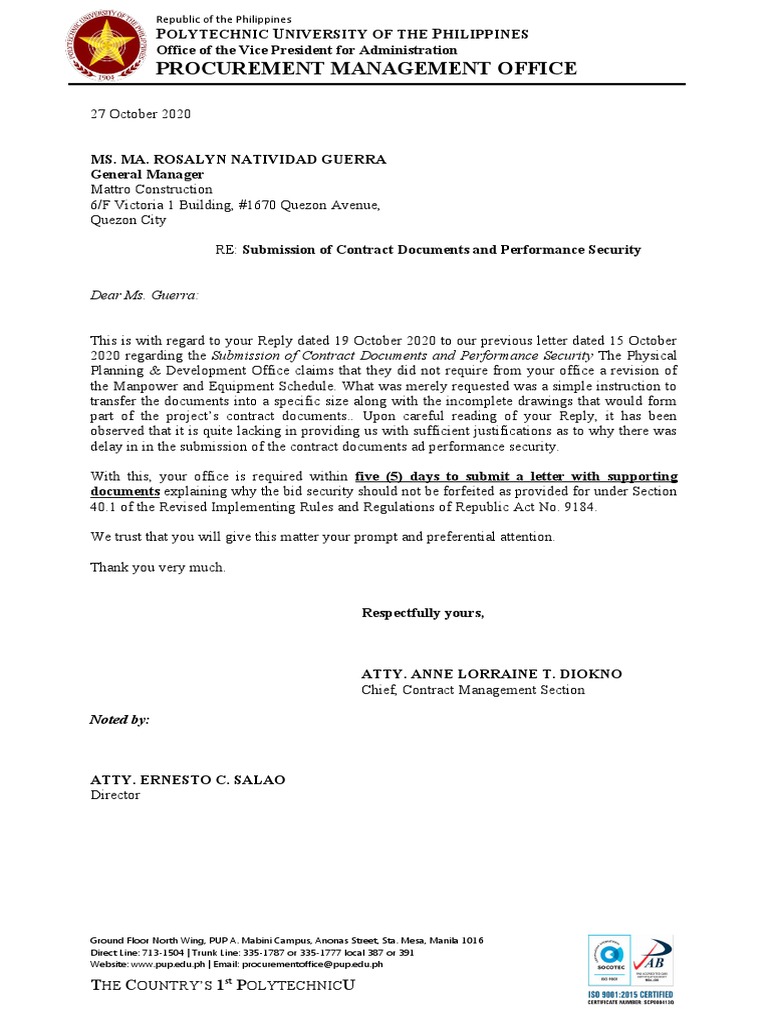 Contract Document Submission Notice | PDF | Government | Justice