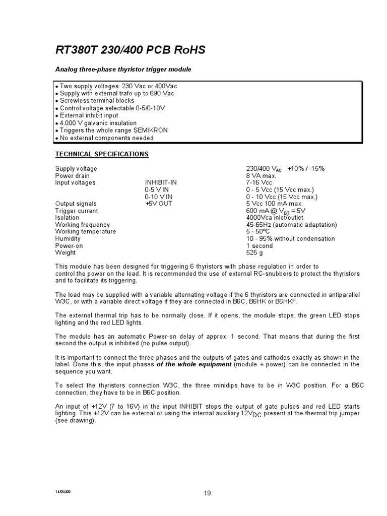 Rt380T 230/400 PCB Rohs: Analog Three-Phase Thyristor Trigger Module ...