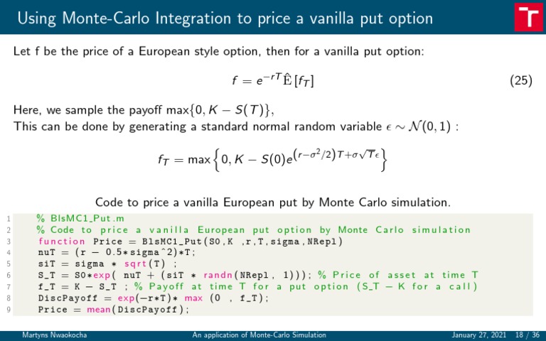 Financial Mathematics Exam Presentation On Monte Carlo Methods in Down ...