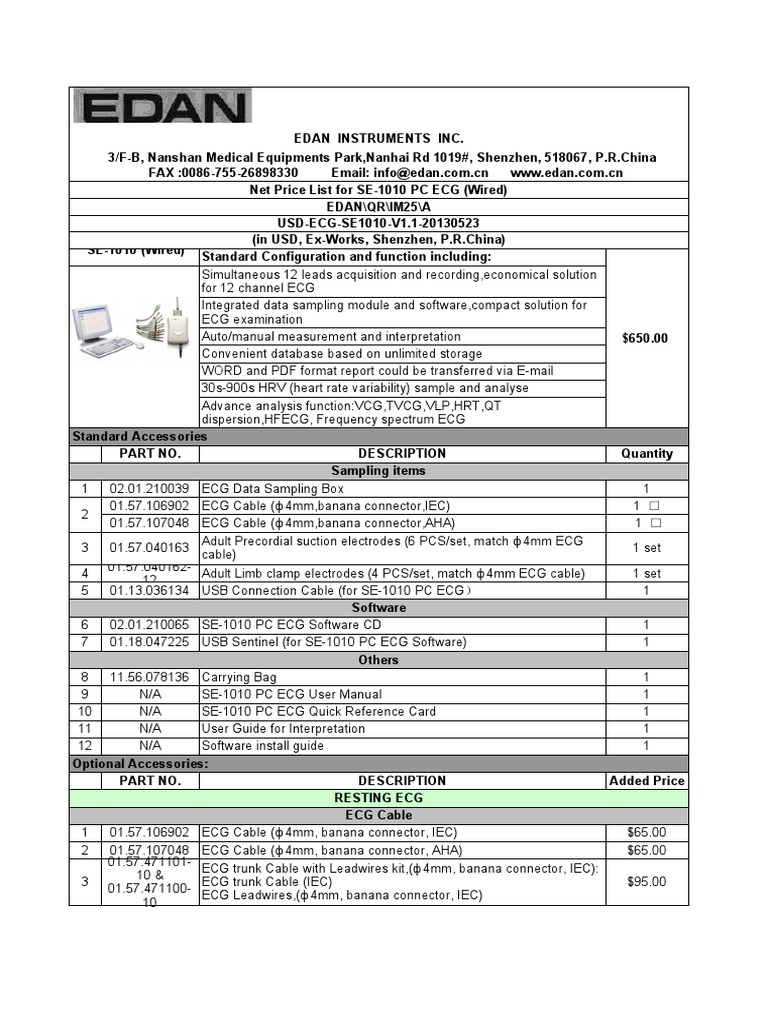 Net Price List of ECG SE-1010 2013V1.1 USD | PDF | Electrical Connector ...