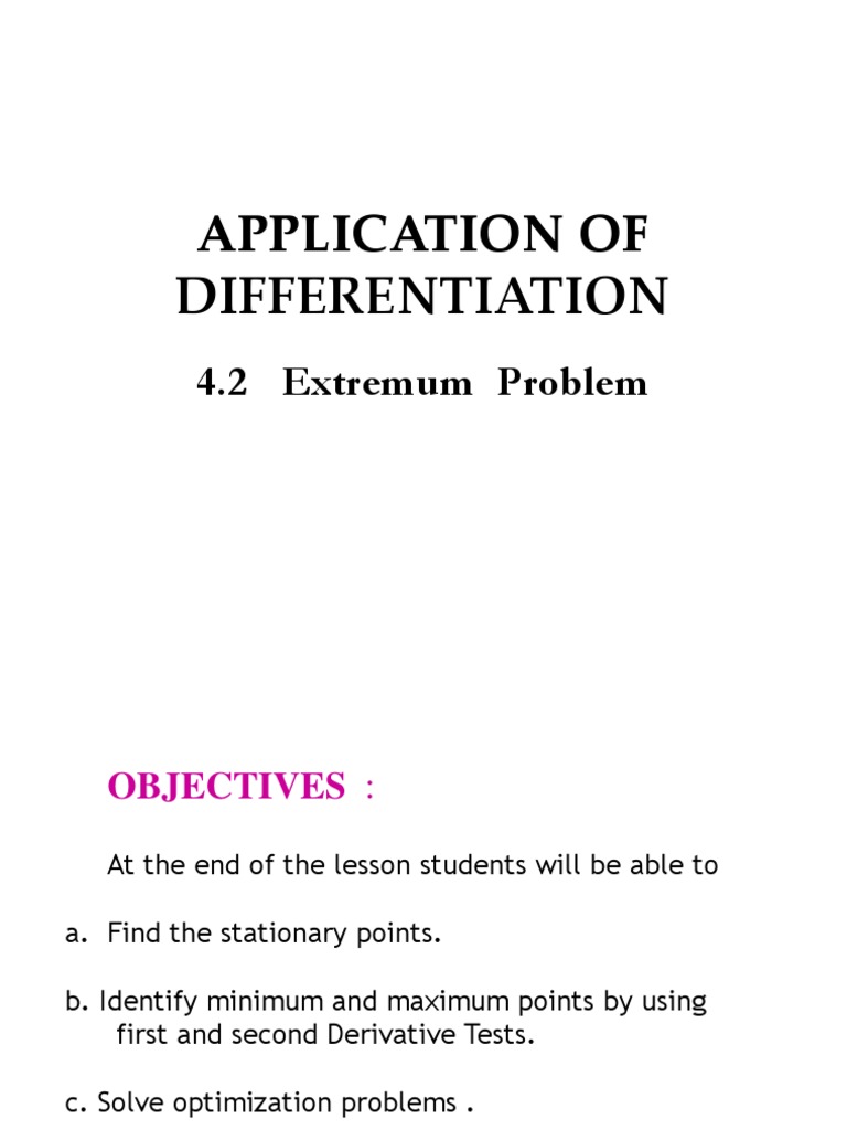 4.2 Extremum Problem | PDF | Maxima And Minima | Area