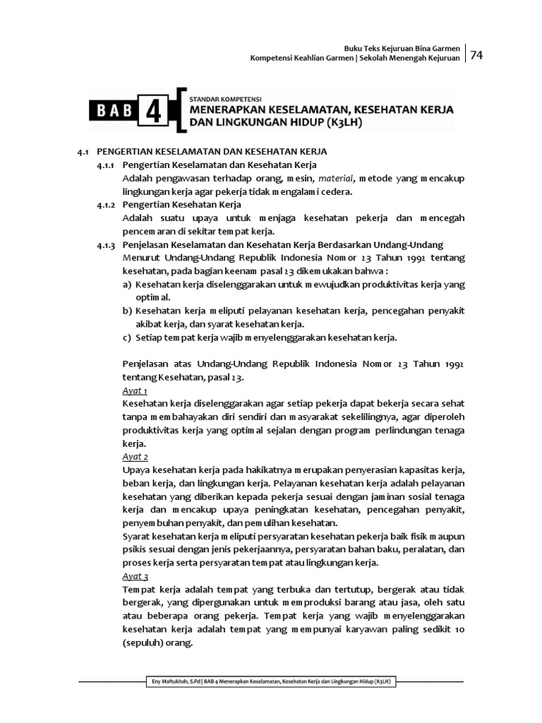 Bab 4 - Menerapkan Keselamatan, Kesehatan Kerja Dan Lingkungan Hidup (K3LH) | PDF