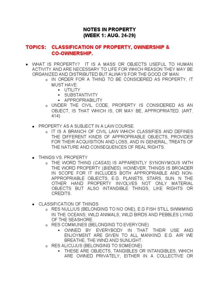 Introduction to Property Law: Classification of Property, Ownership and ...