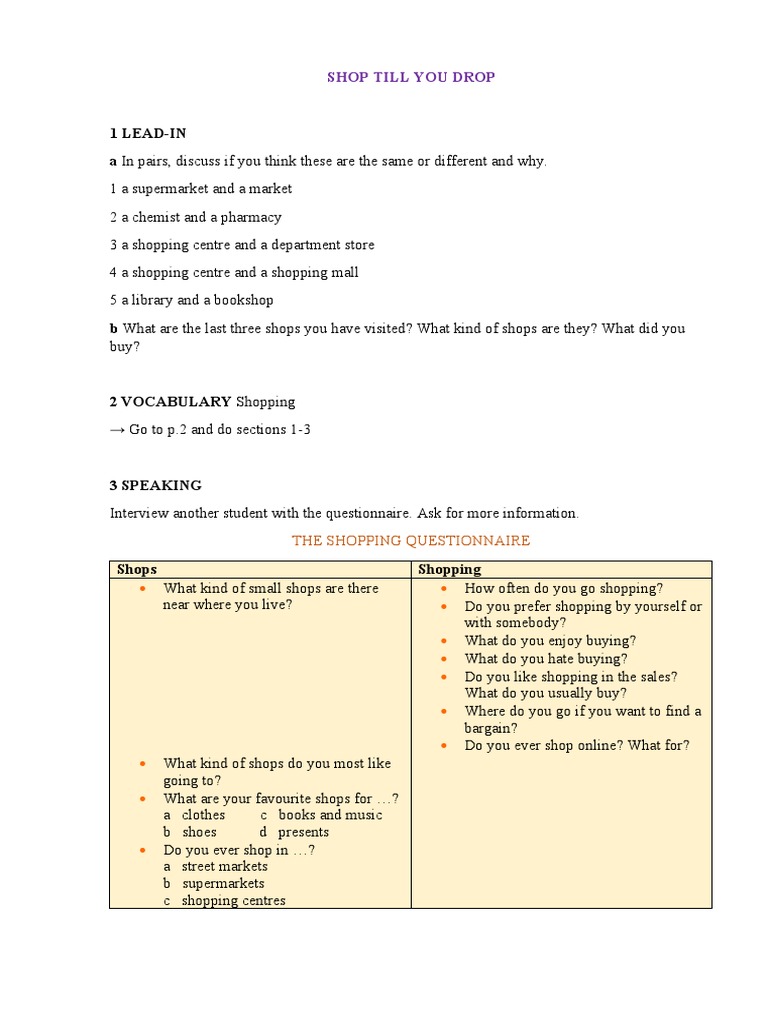 Shop Till You Drop: The Shopping Questionnaire | PDF | Retail | Waiting ...