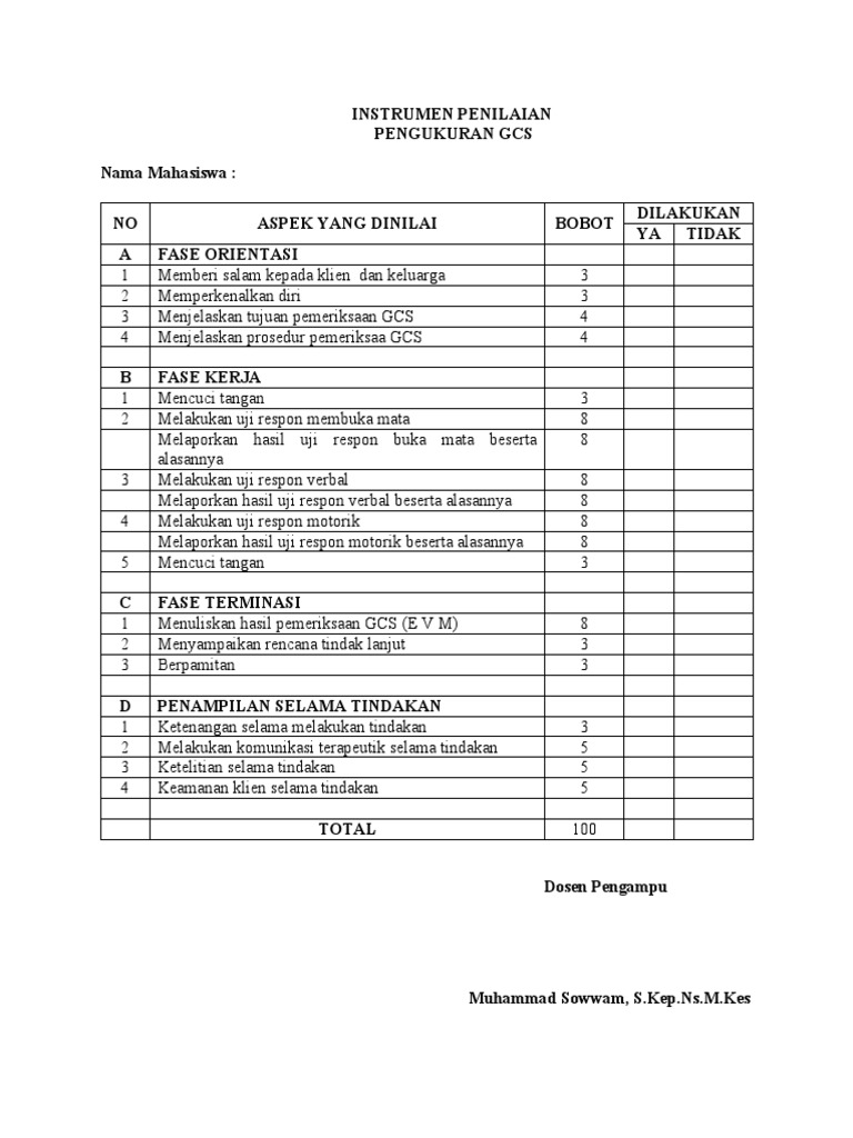 Tool Pemeriksaan Gcs 2019 | PDF