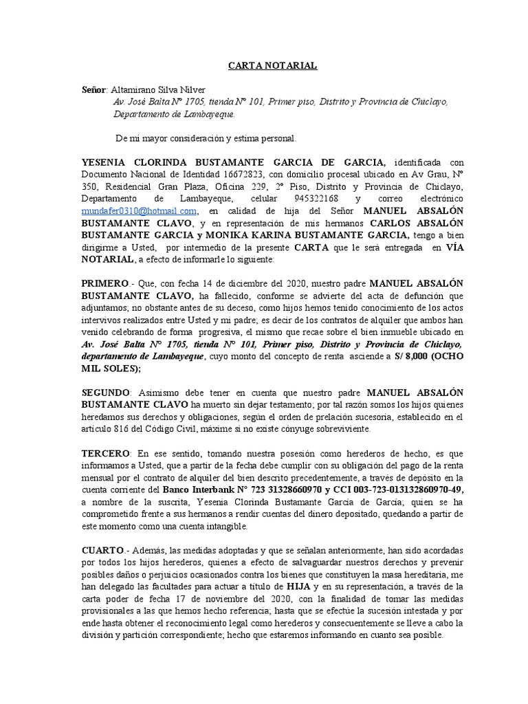 Carta Notarial A Inquilino | PDF