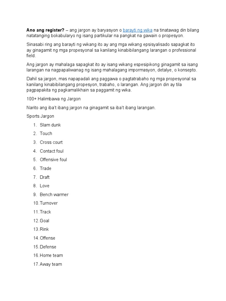 JARGON - Wika101.ph | PDF