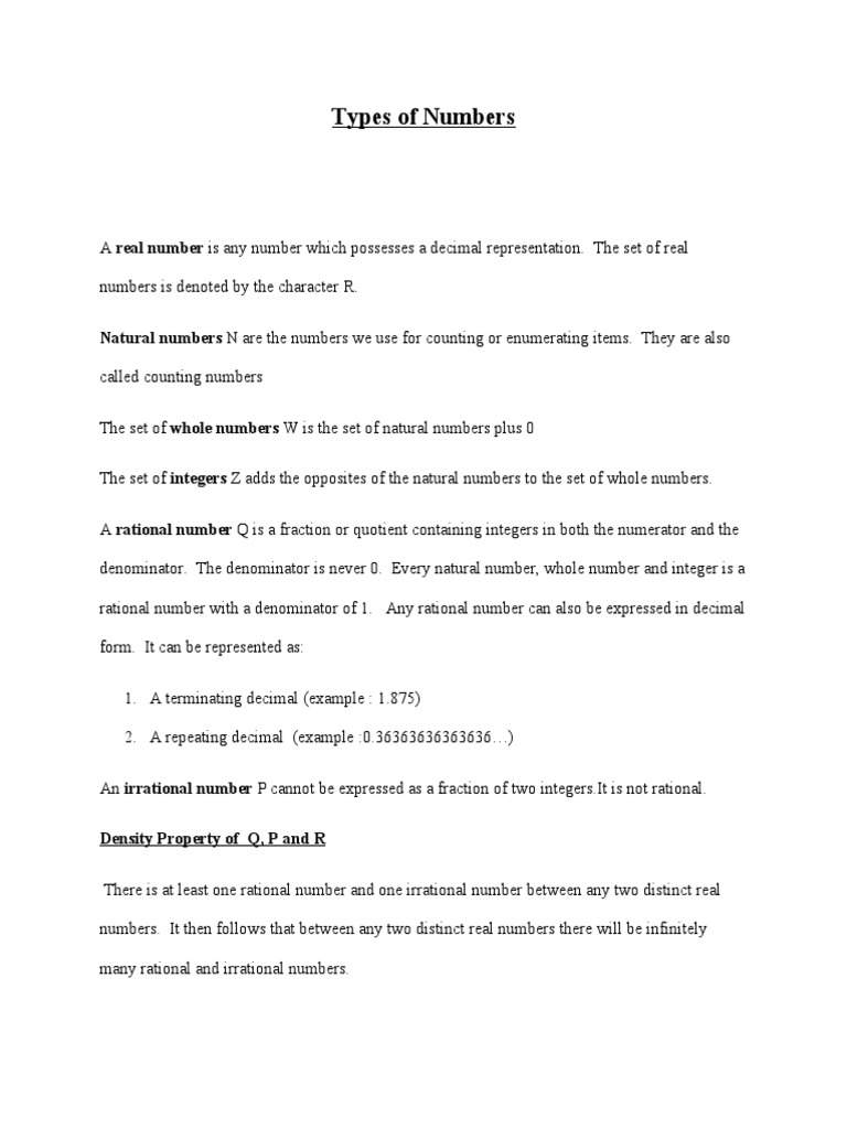 Types of Numbers | PDF